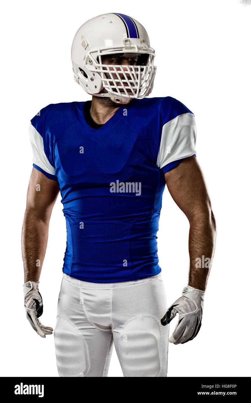 Football Player with a blue uniform on a white background Stock Photo ...