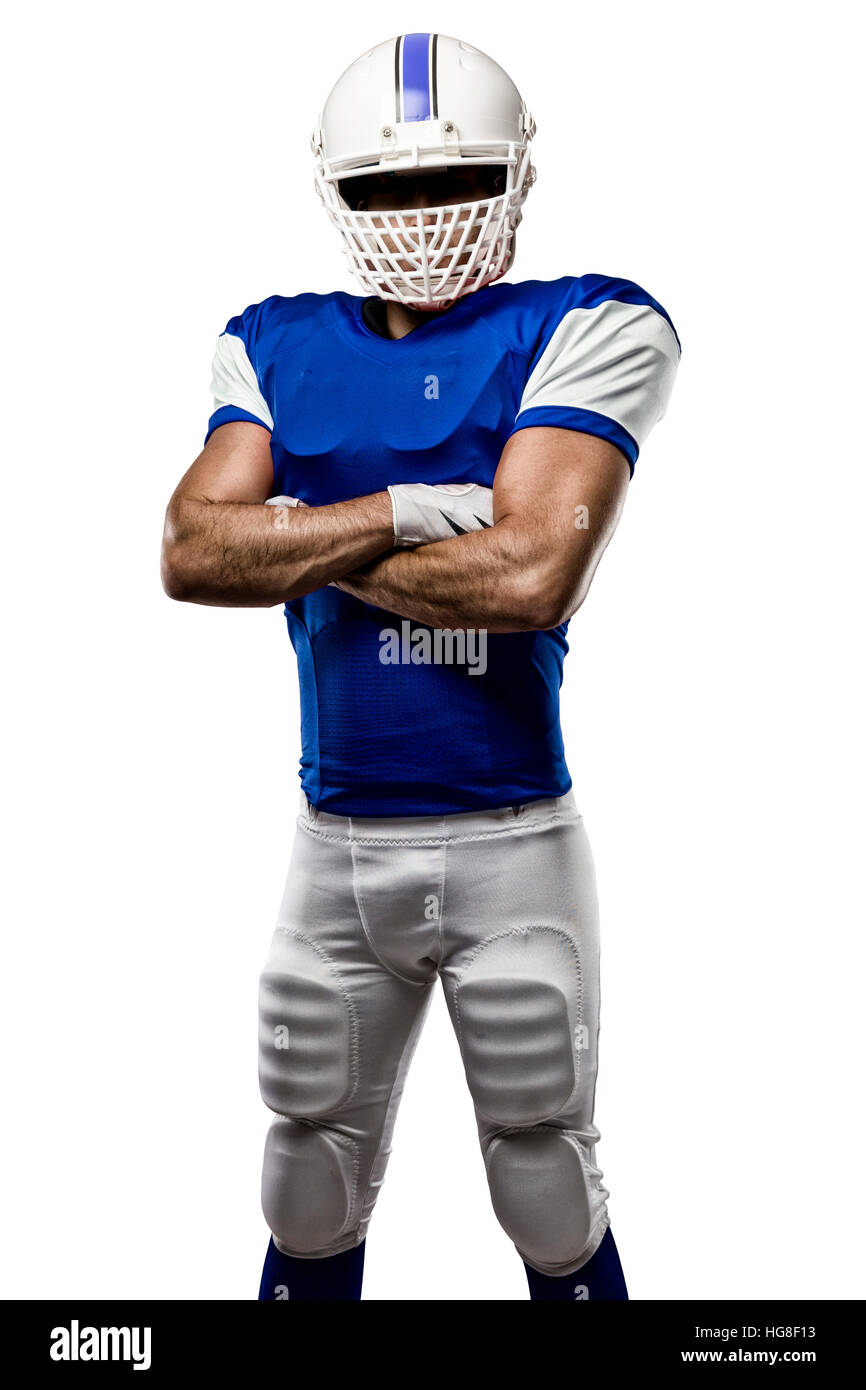 Football Player with a blue uniform on a white background Stock Photo ...