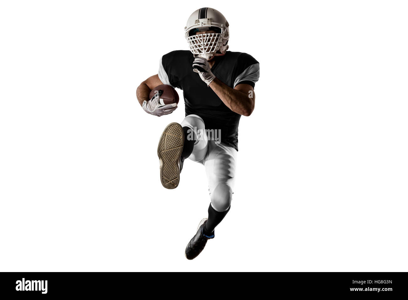 Football Player with a black uniform Running on a white background ...