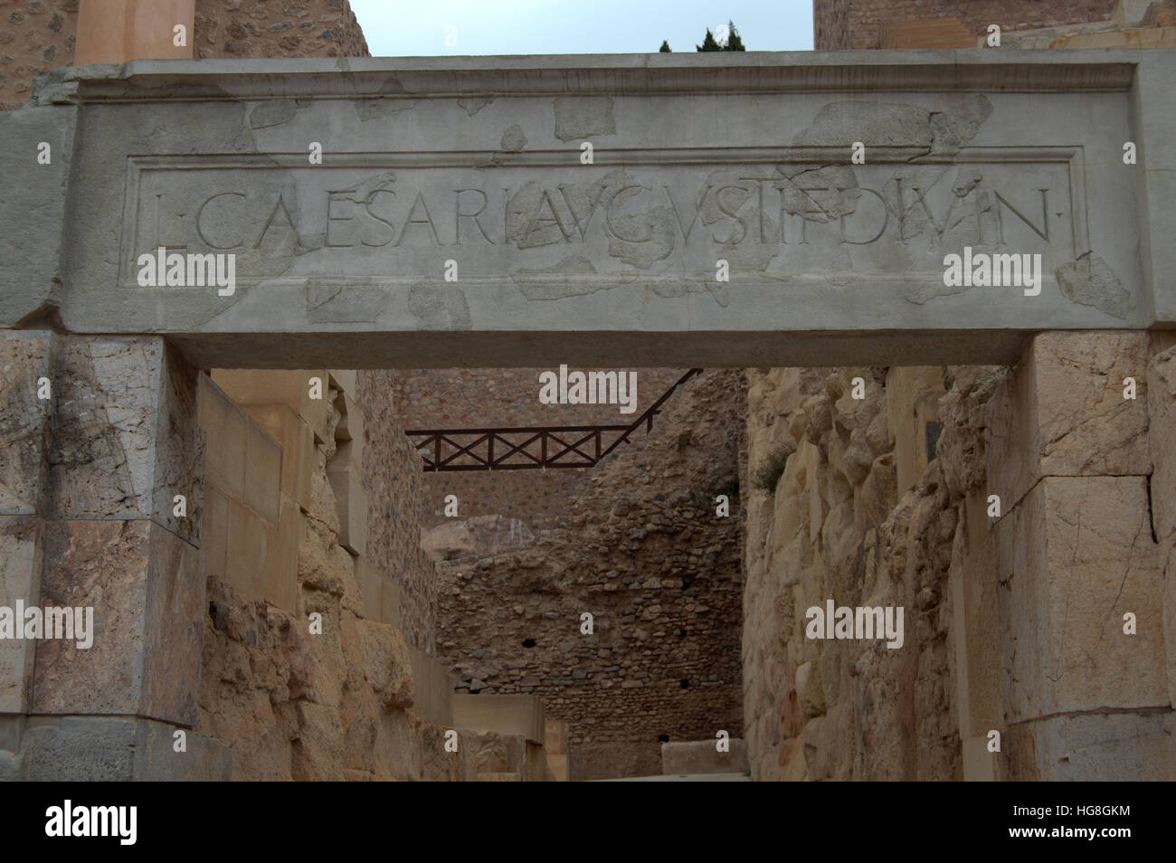 Latin sign at Roman ruins in Cartagena, Spain Stock Photo - Alamy