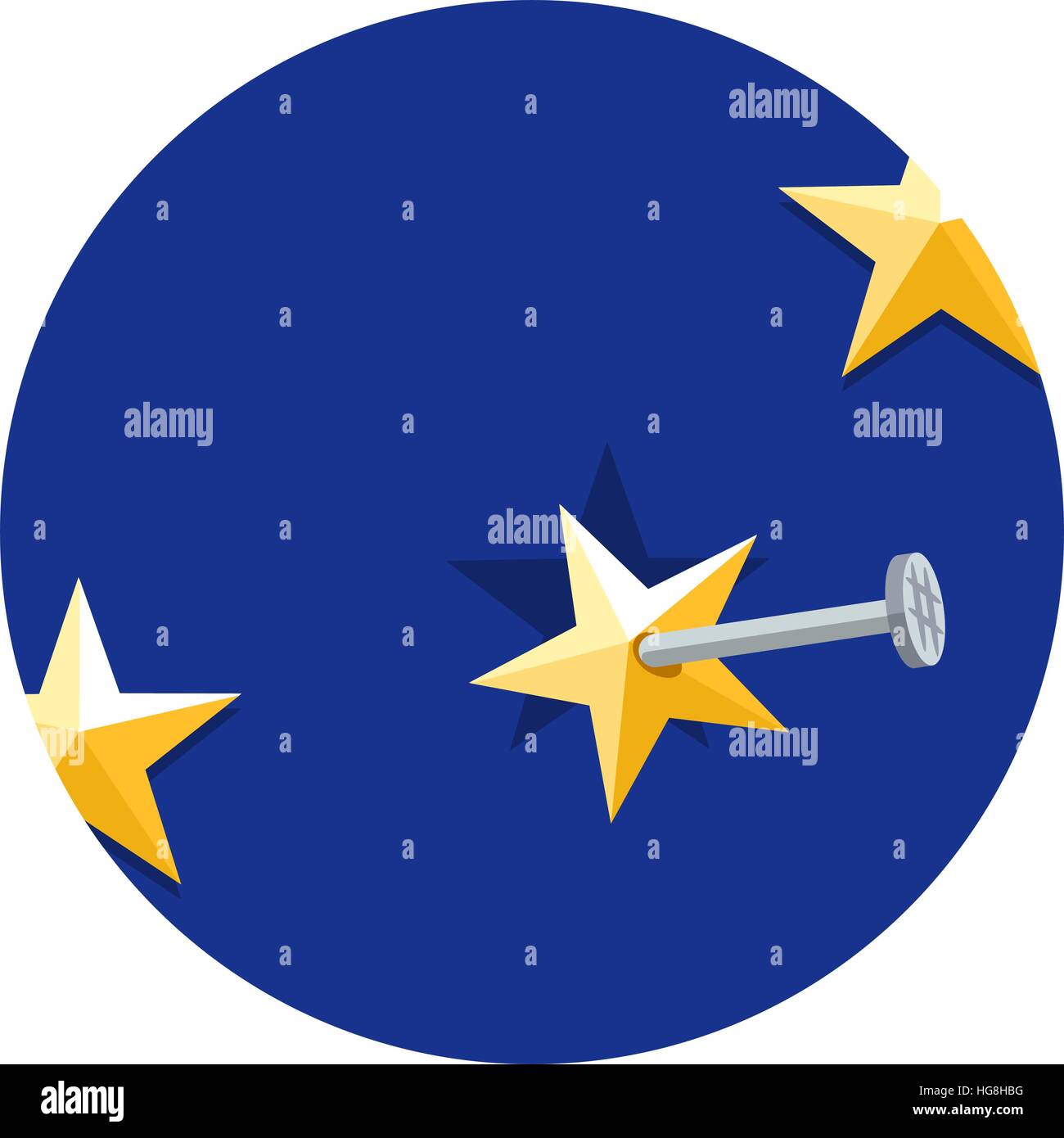 European Union star nailed to a blue background, flat vector ...