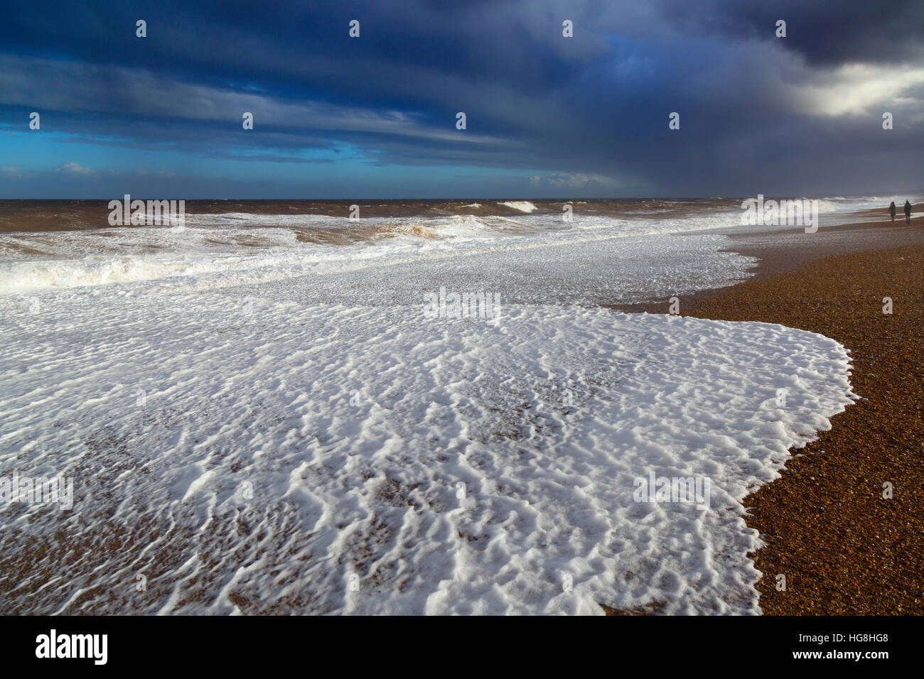 Cley Beach Norfolk at high tide on the shingle sea defence Stock Photo ...