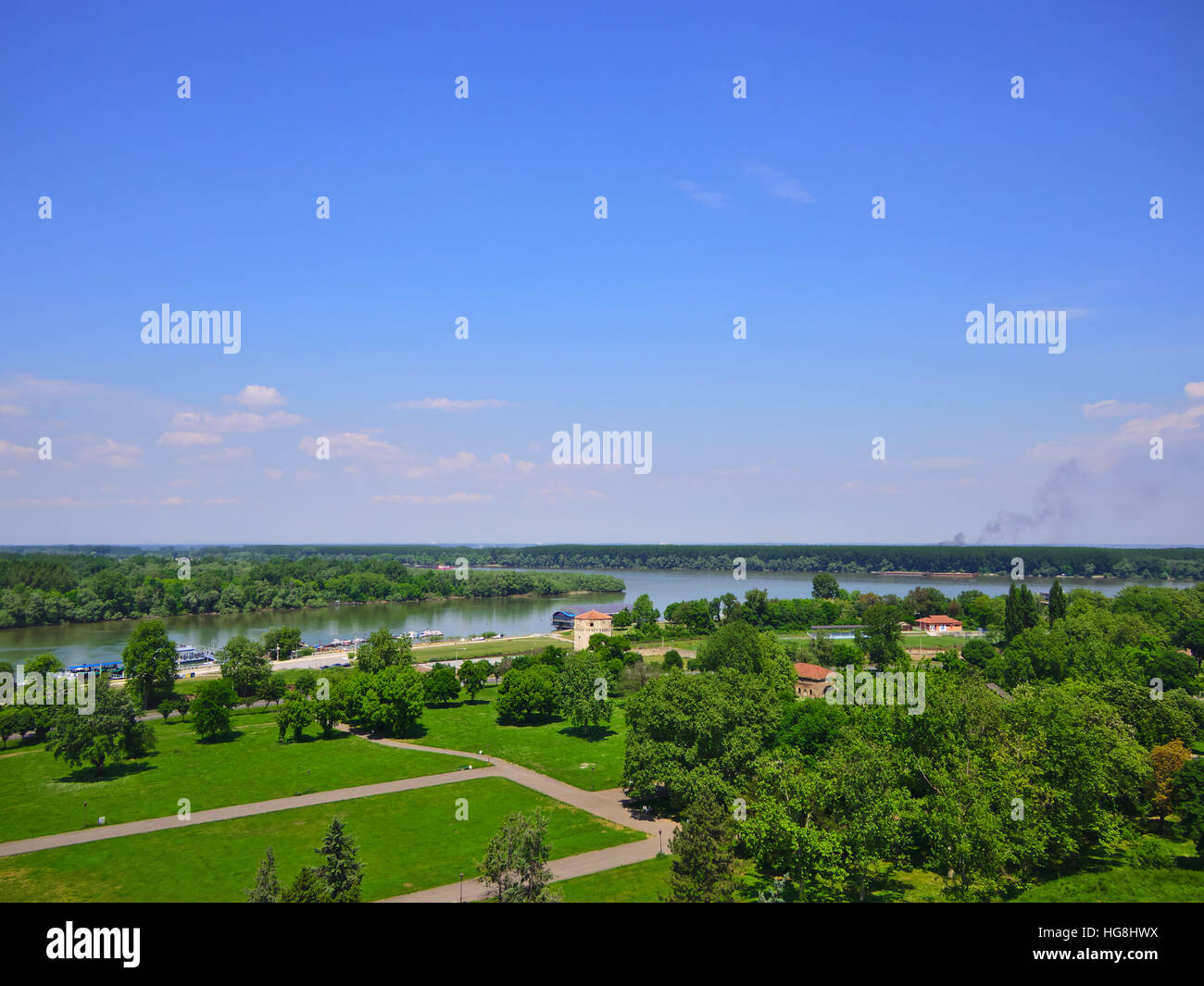 Confluence of the Sava and Danube rivers in Belgrade, Serbia Stock ...