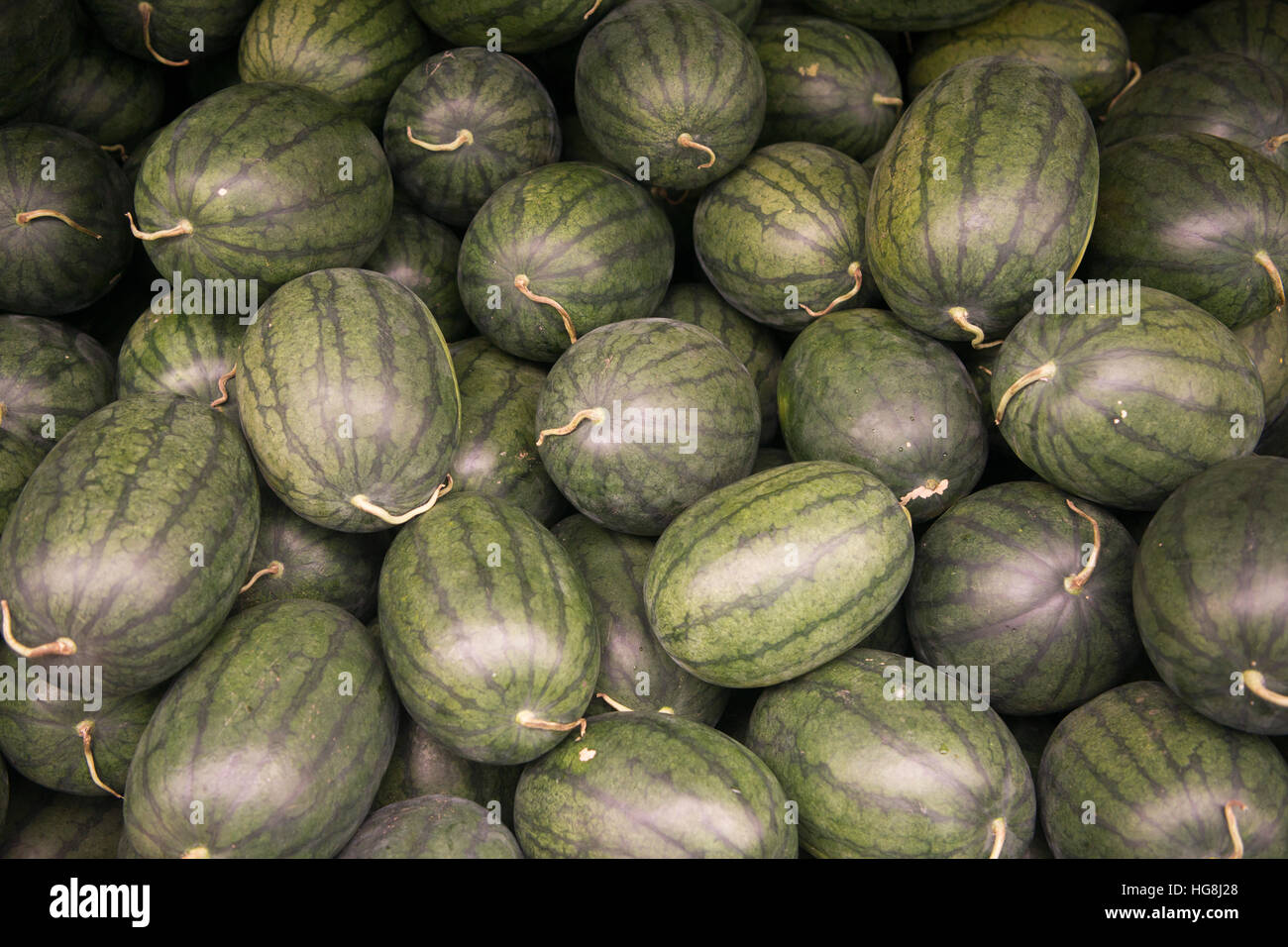watermelon at the Food Market in the town of Nong Khai in Isan in north ...