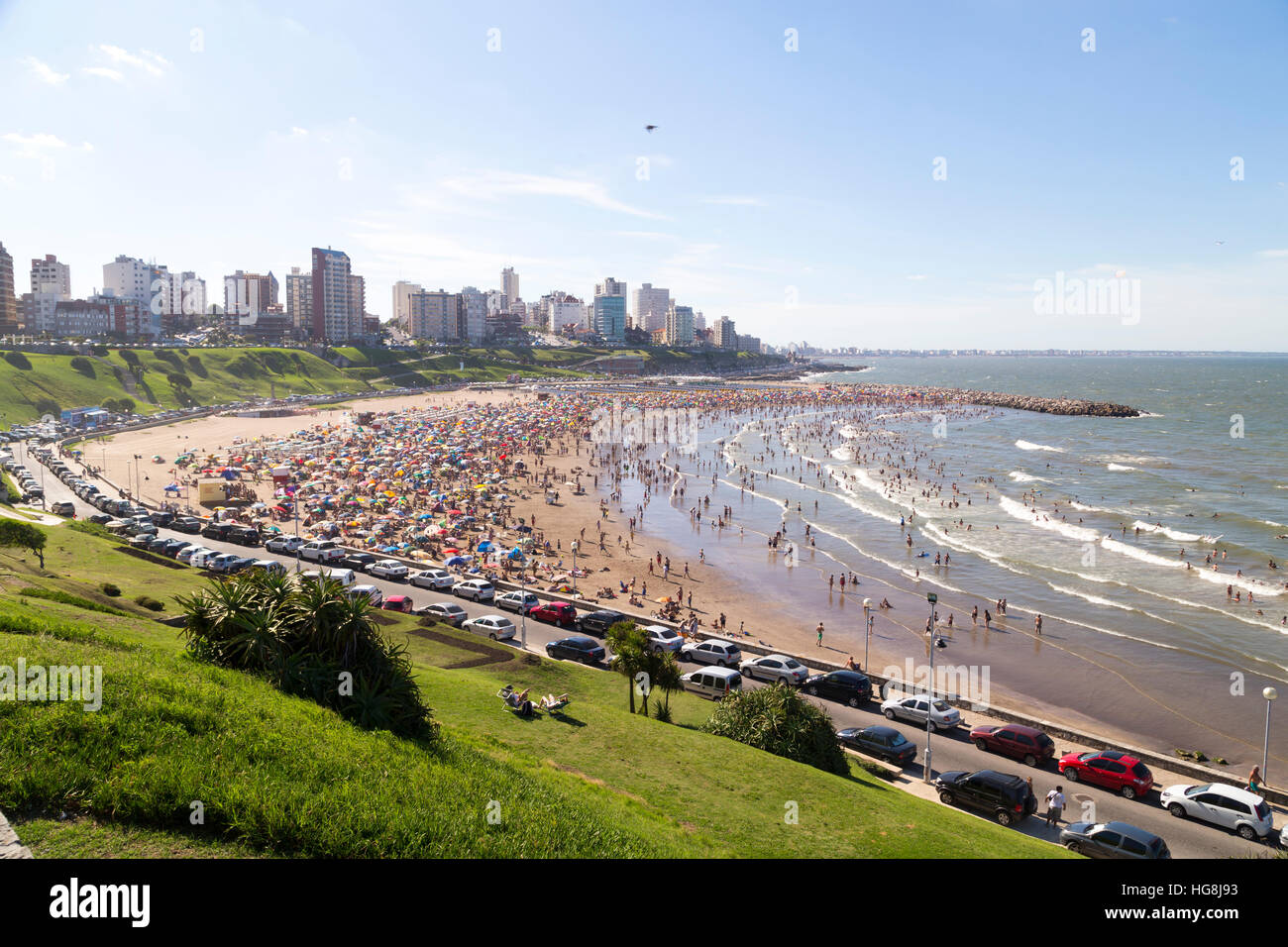 Wide view of the beach, at Mar del Plata city Stock Photo - Alamy