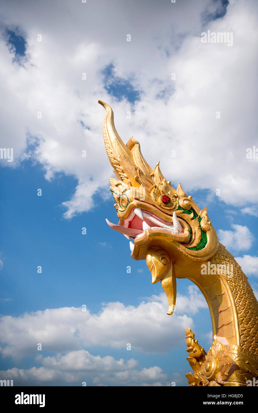 a Phayanak or Naga Statue at the mekong river in the town of Nong Khai ...