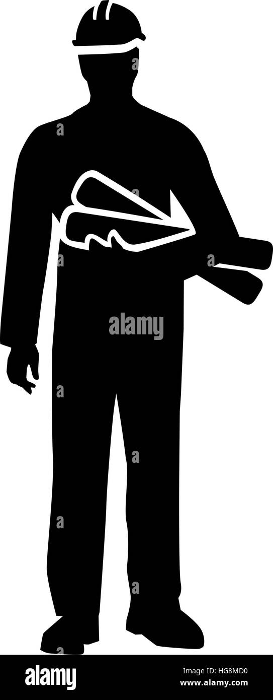 Construction manager silhouette with plans Stock Vector Image & Art - Alamy