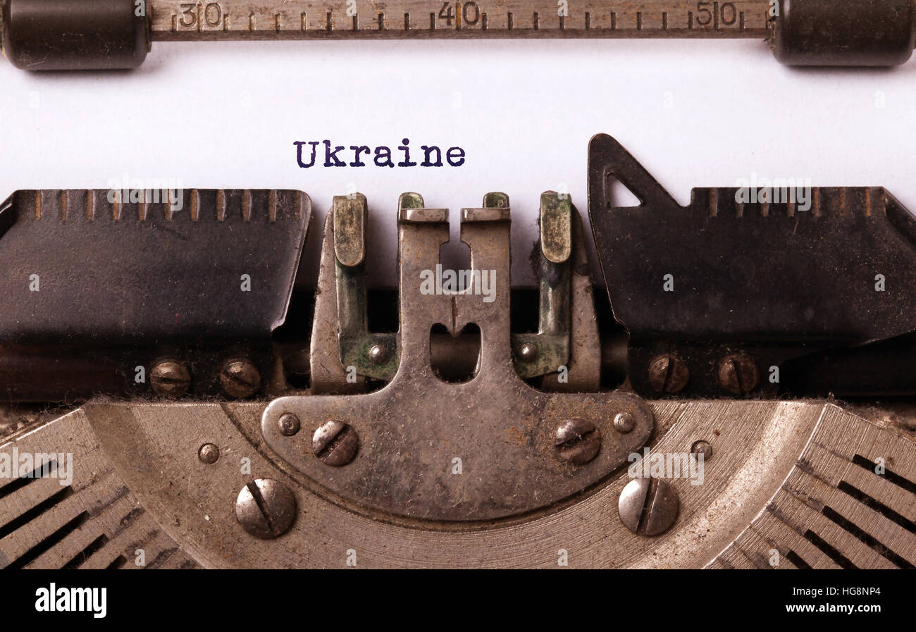 Inscription made by vintage typewriter, country, Ukraine Stock Photo ...