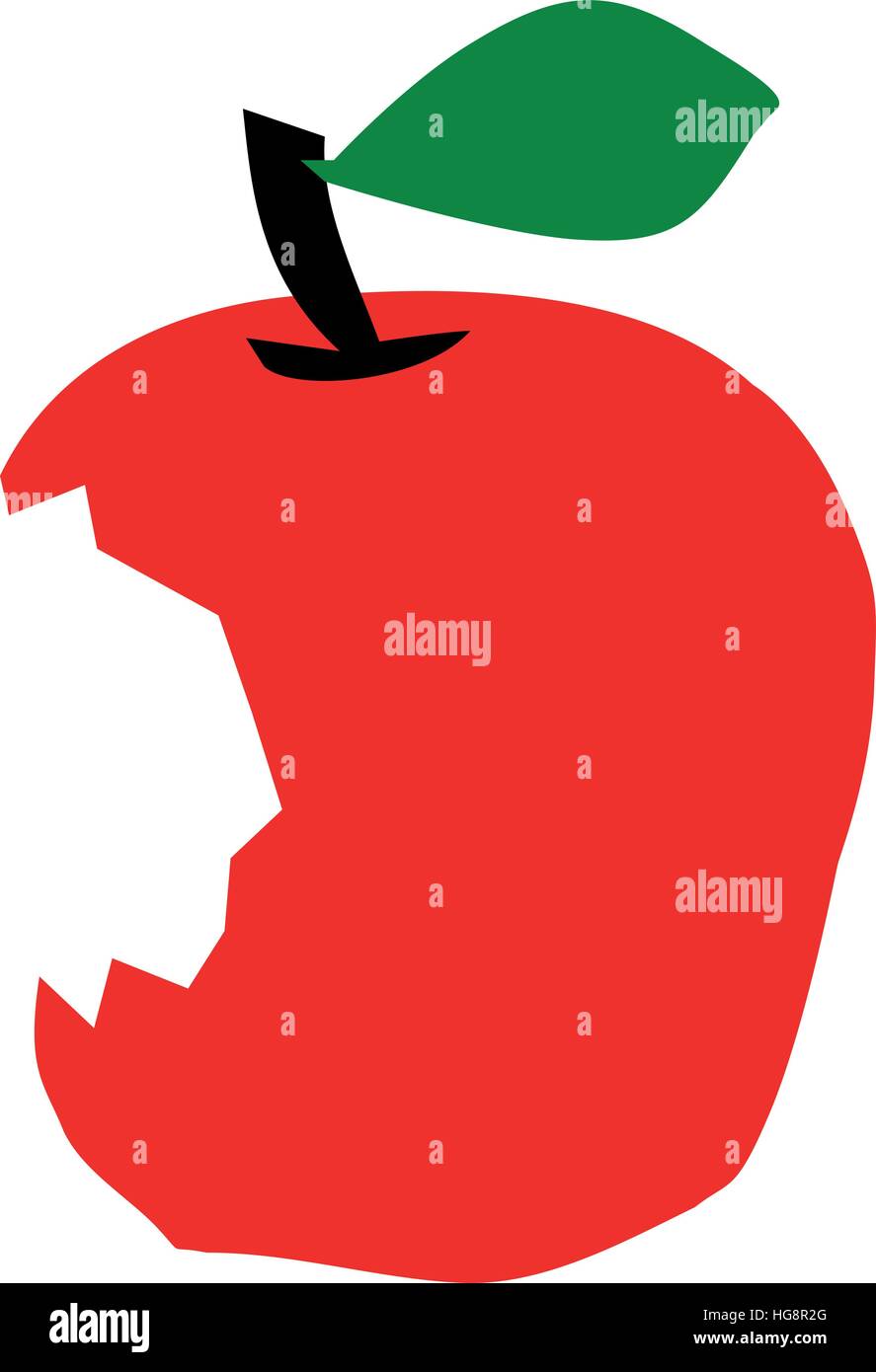 Bitten into apple with green leaf Stock Vector Image & Art - Alamy
