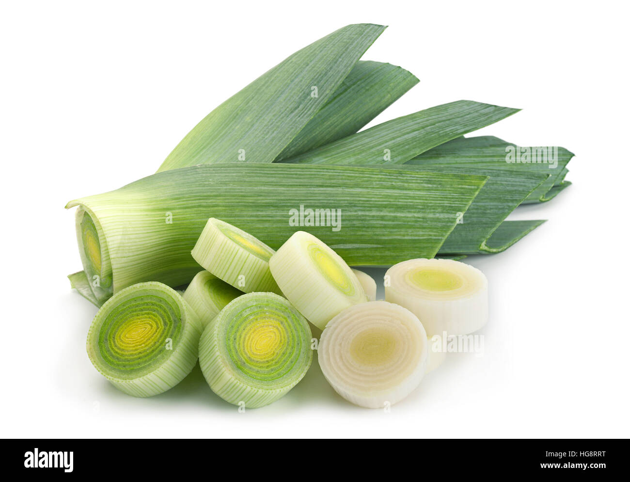 Leek vegetable closeup isolated on white background Stock Photo - Alamy