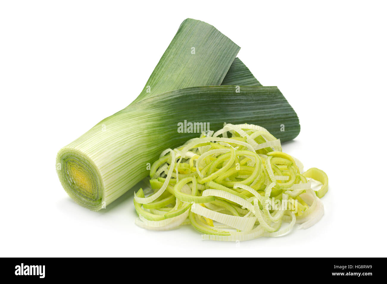 Leek vegetable closeup isolated on white background Stock Photo - Alamy