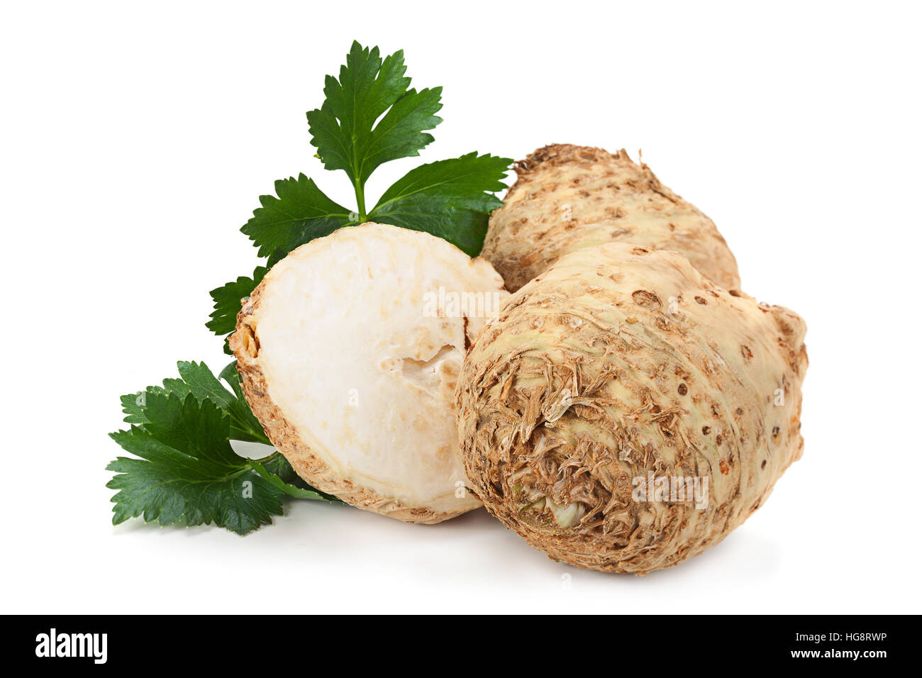 Celery root with leaf isolated on white background Stock Photo - Alamy