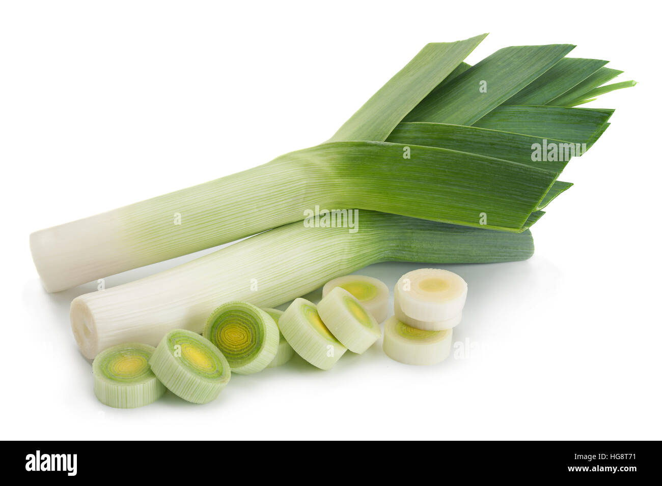 Leek vegetable closeup isolated on white background Stock Photo - Alamy