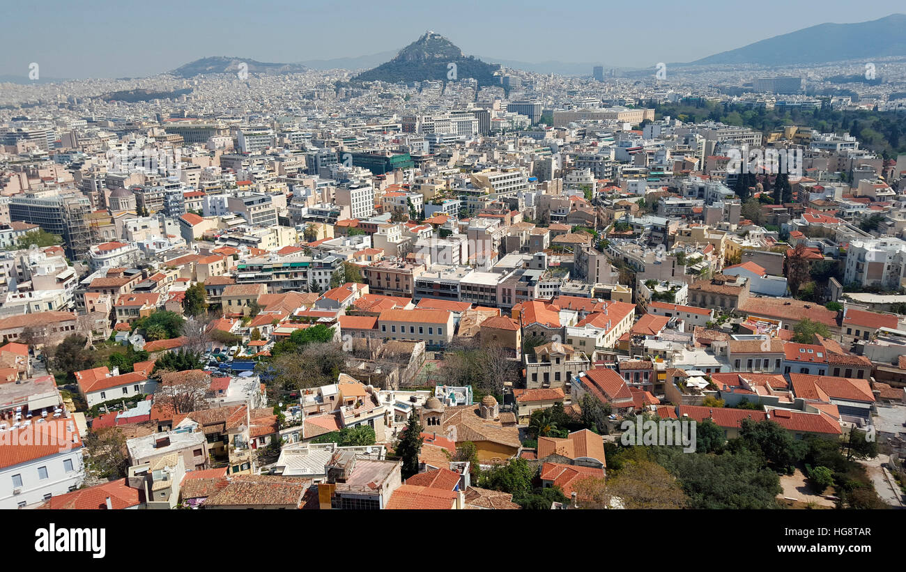 Panorama: Skyline: Lykabettus/ Lykavittos, Athen, Griechenland Stock ...