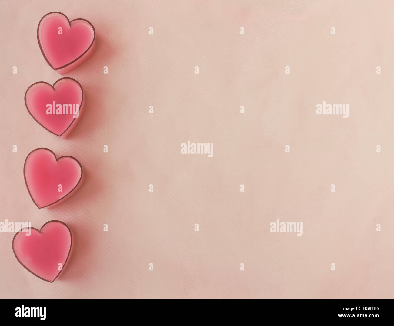 Valentine's card with four hearts in a row. Pink colors are primary ...