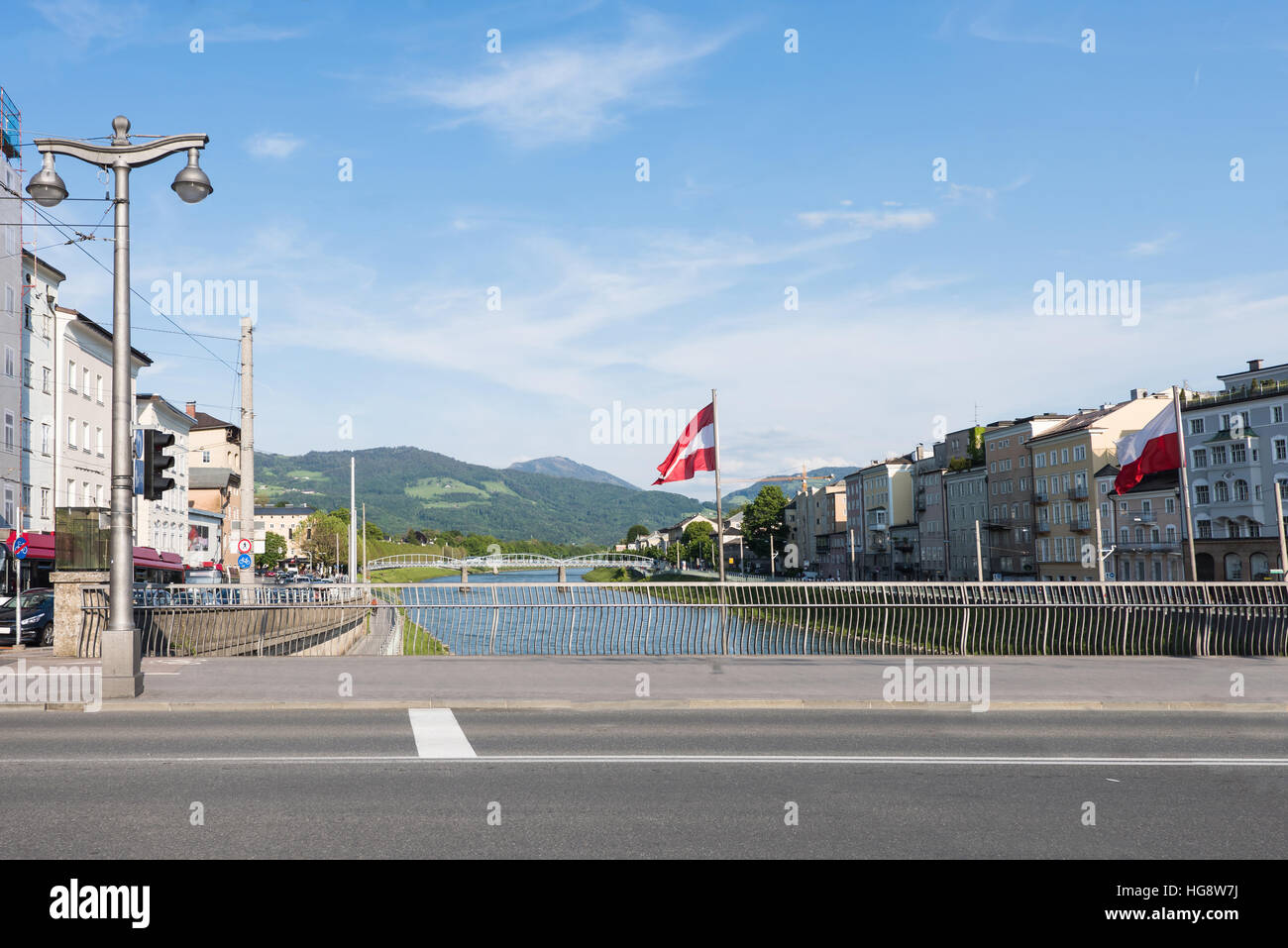 Salzburg bridge, mountains and river salzach salzburger land, austria ...