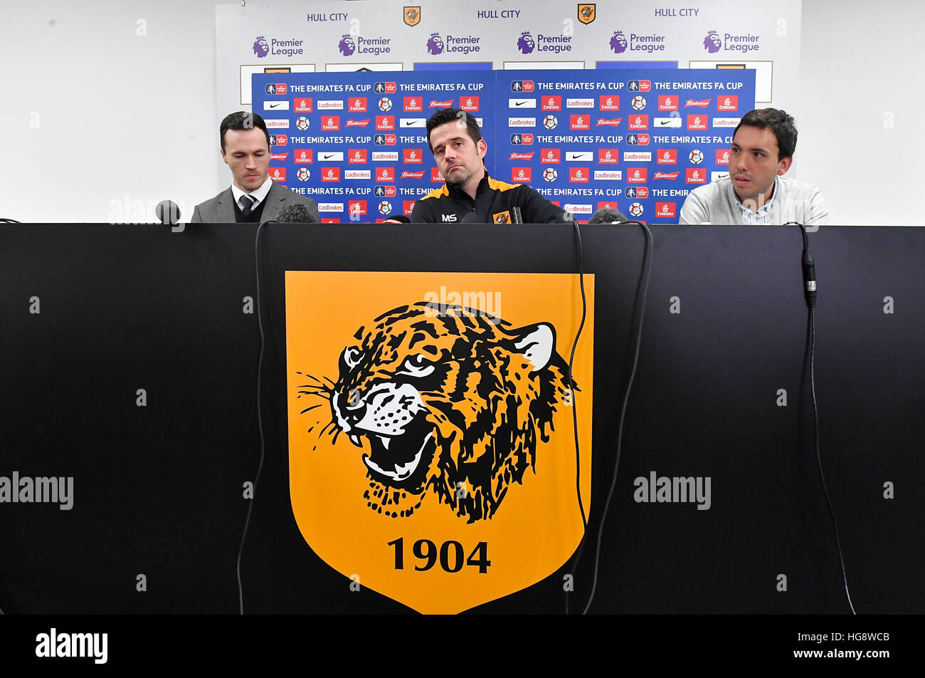 New Hull City manager Marco Silva (centre) during the press conference ...