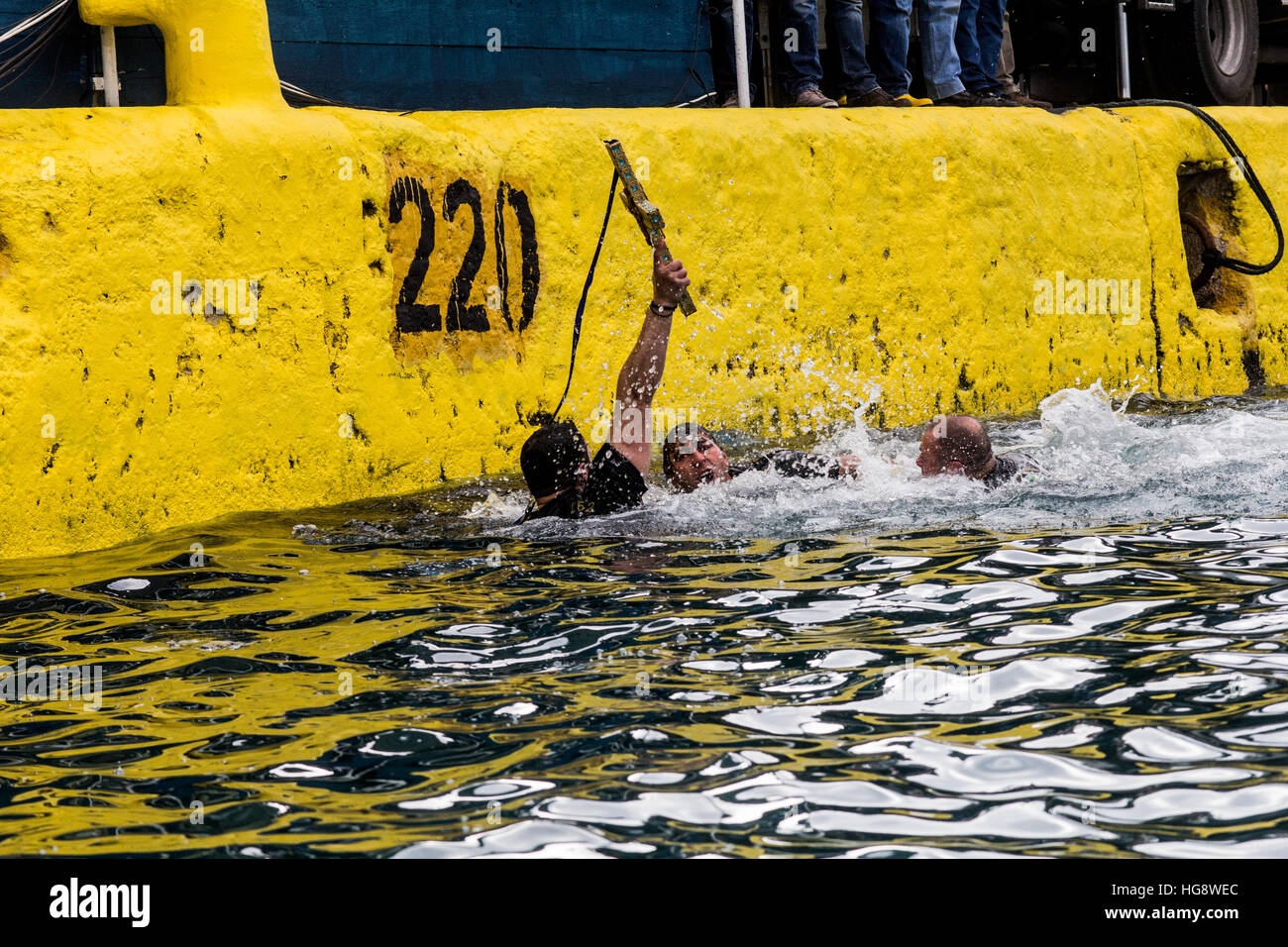 Athens, Greece. 06th Jan, 2017. A Navy Seal man is seen holding the ...