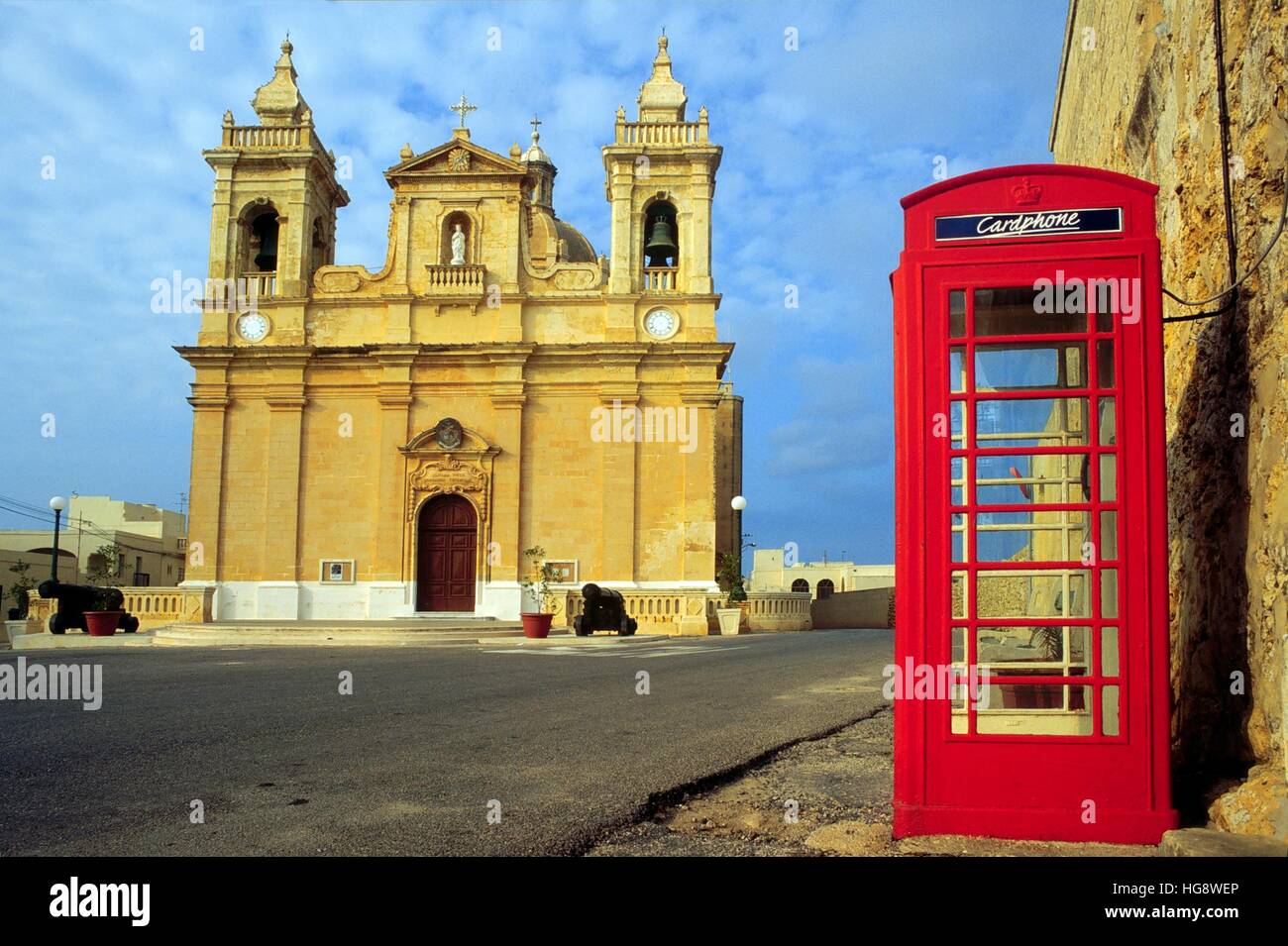 Malta island, church in Zebbug village, island of Gozo, typical phone ...