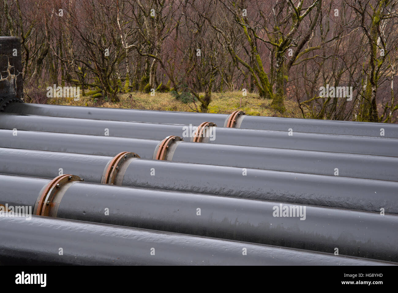 Giant pipes feeding the Aluminium factory at Kinlochleven, Lochaber ...