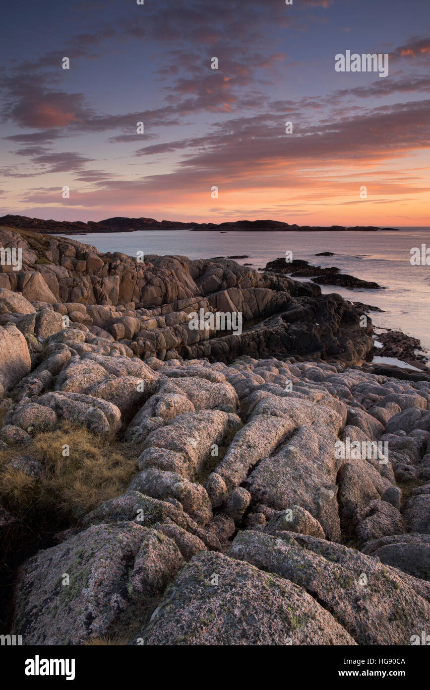 Beautiful sunset colours on the Ross of Mull near Ffionnphort, Isle of ...