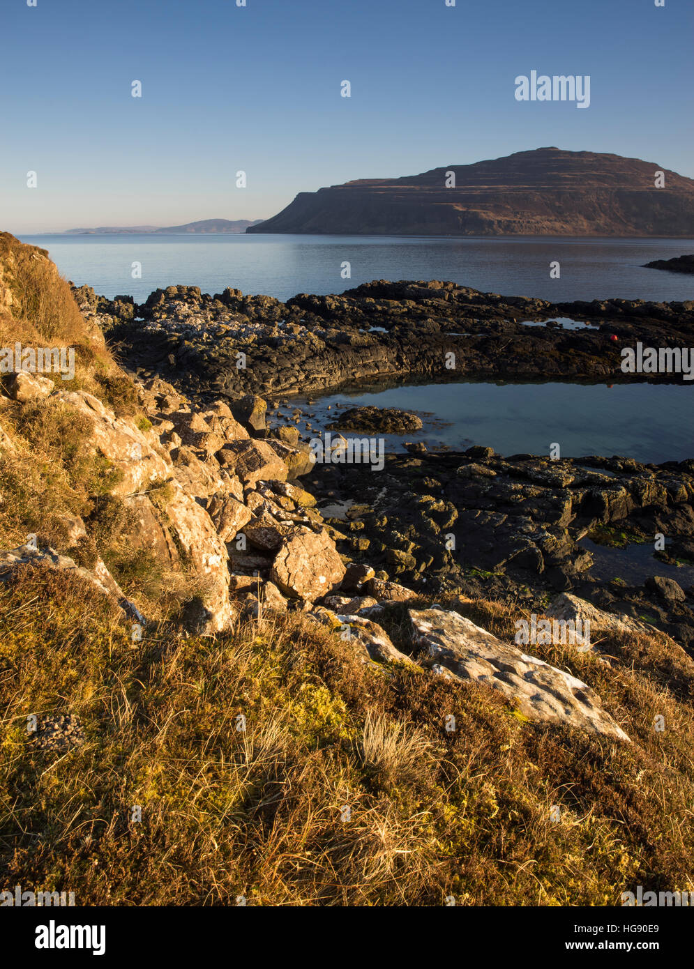 Morning light at Ardtun, Ross of Mull looking over Loch Scridain to The ...