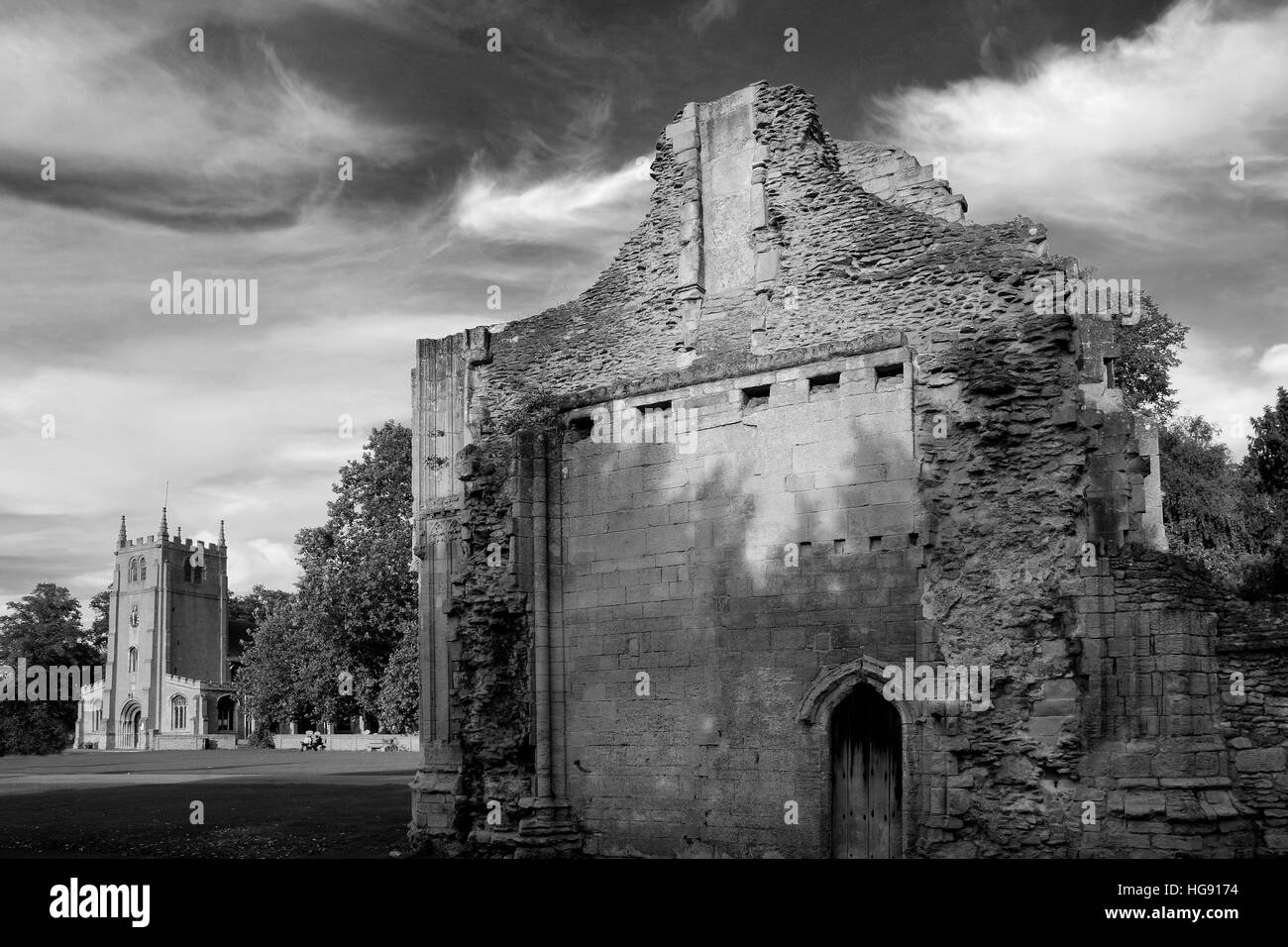 St Thomas A Becket church and Ramsey Abbey Gatehouse, Ramsey town ...