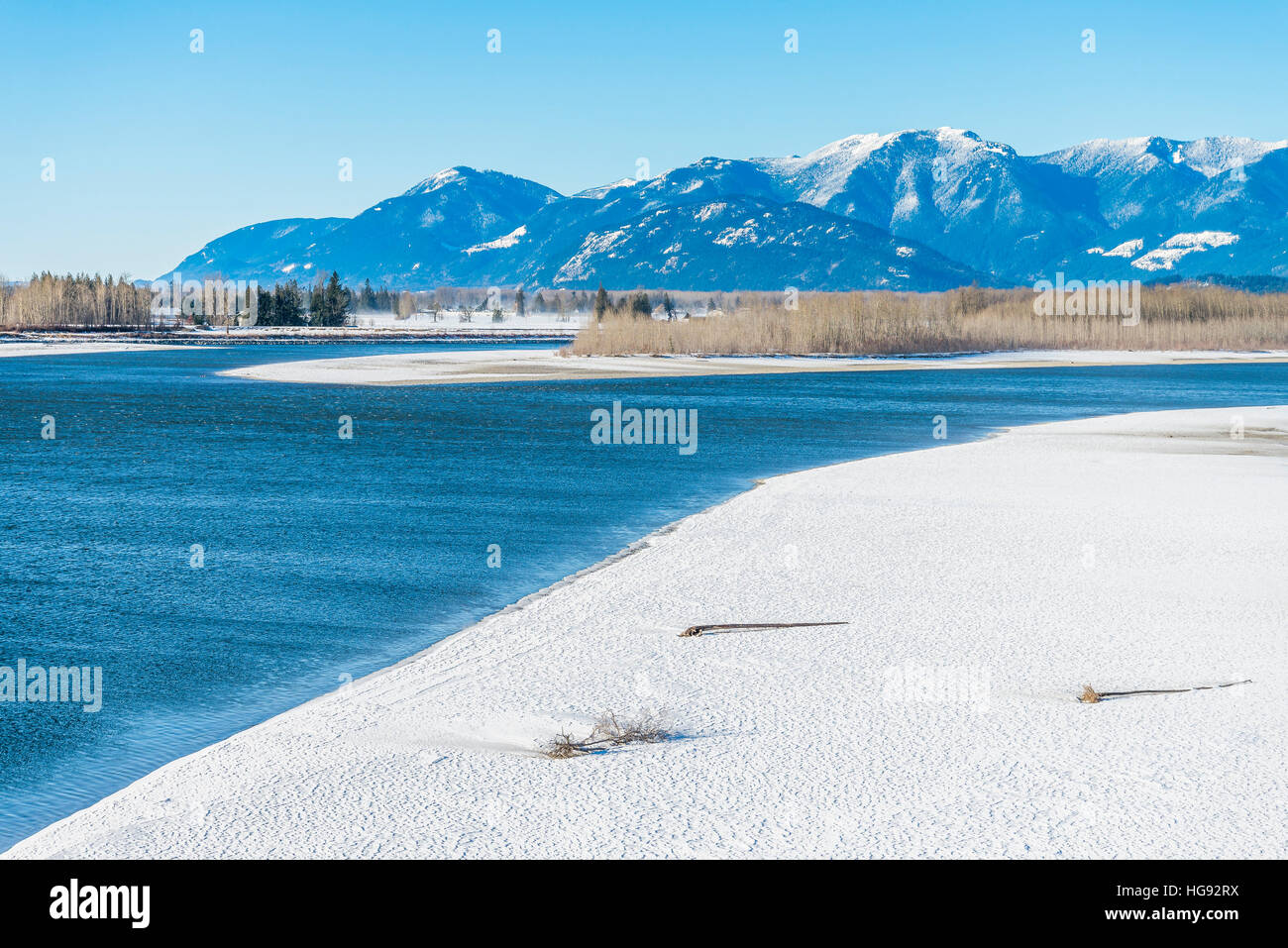 Fraser River in winter at Agassiz, British Columbia, Canada Stock Photo ...