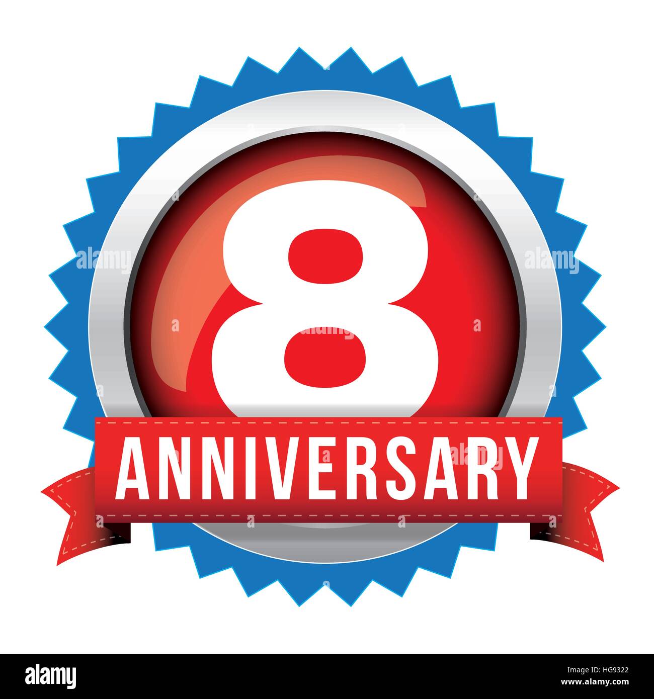 Eight years anniversary badge with red ribbon Stock Vector Image & Art ...
