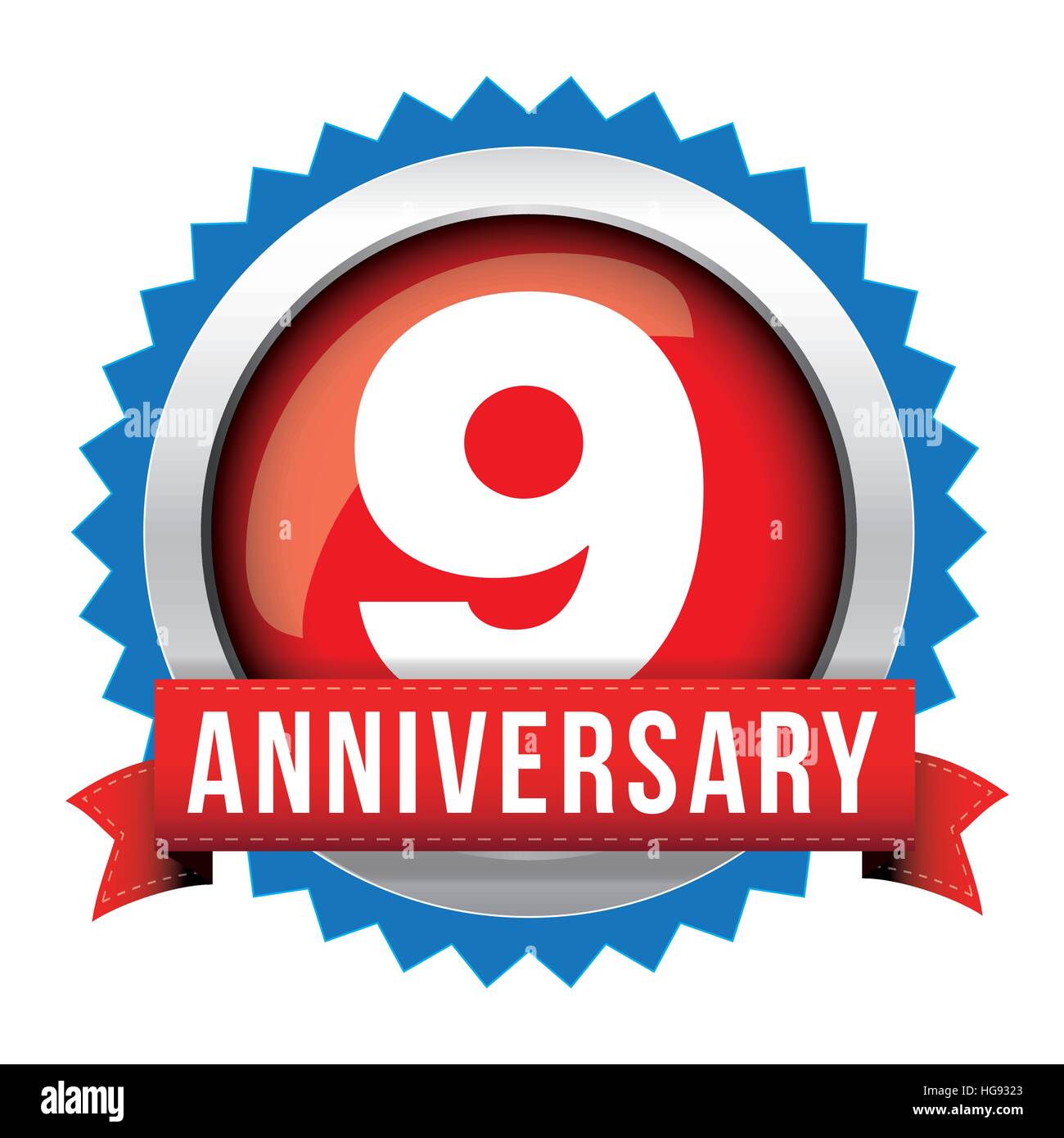Nine years anniversary badge with red ribbon Stock Vector Image & Art ...