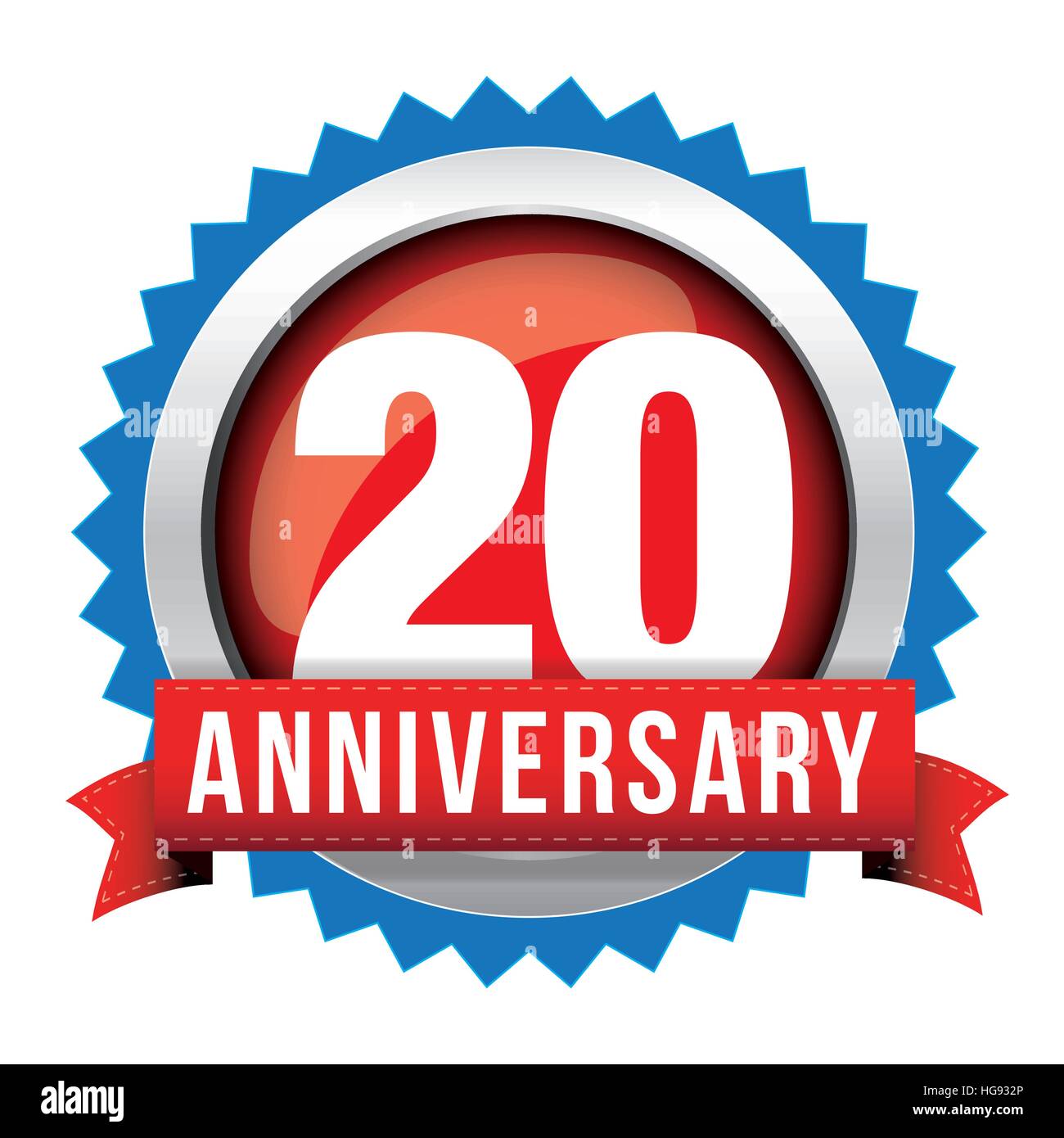 Twenty years anniversary badge with red ribbon Stock Vector Image & Art ...
