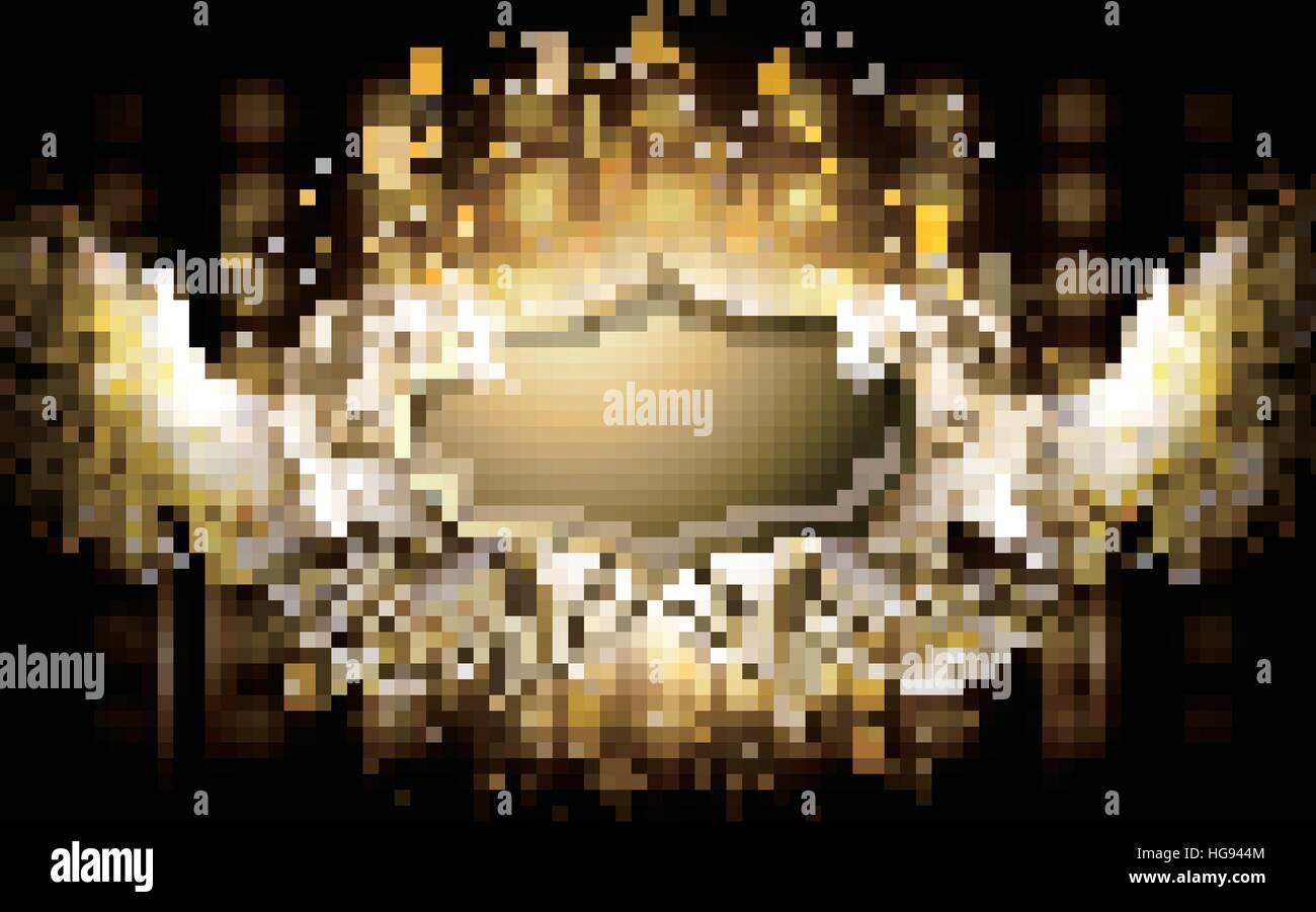 winged golden blank badge, with golden stage light background Stock ...