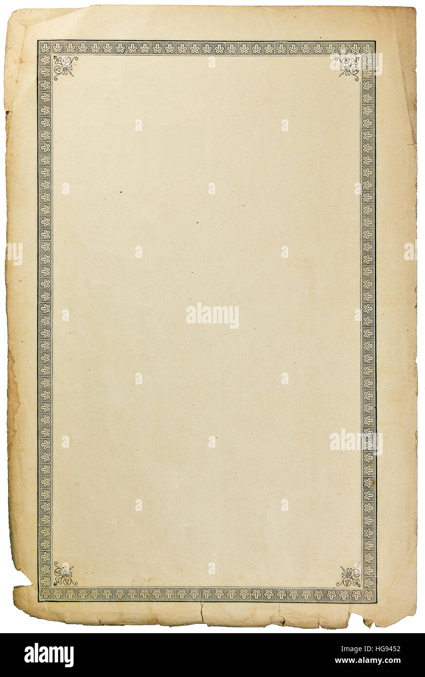 Old aged grungy book paper sheet page with engraved vignette, isolated ...