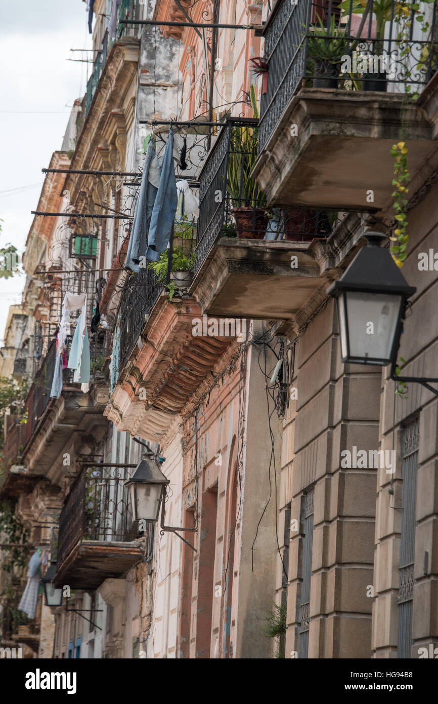 Old Havana Building with balconies Stock Photo - Alamy