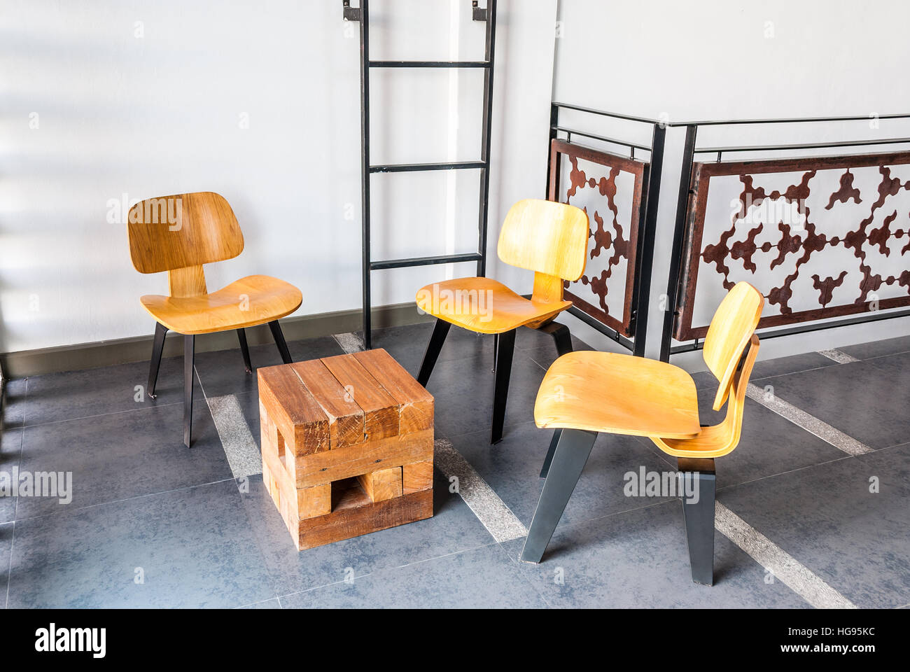 Wooden Chairs and Table in Relaxing Area Stock Photo - Alamy