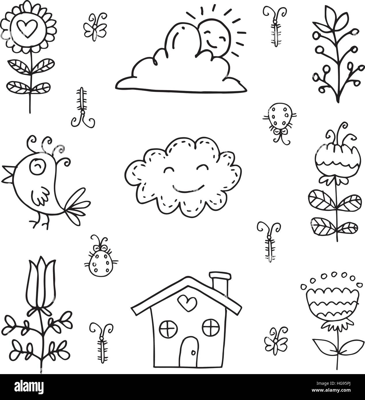 Spring hand draw doodles Stock Vector Images - Alamy