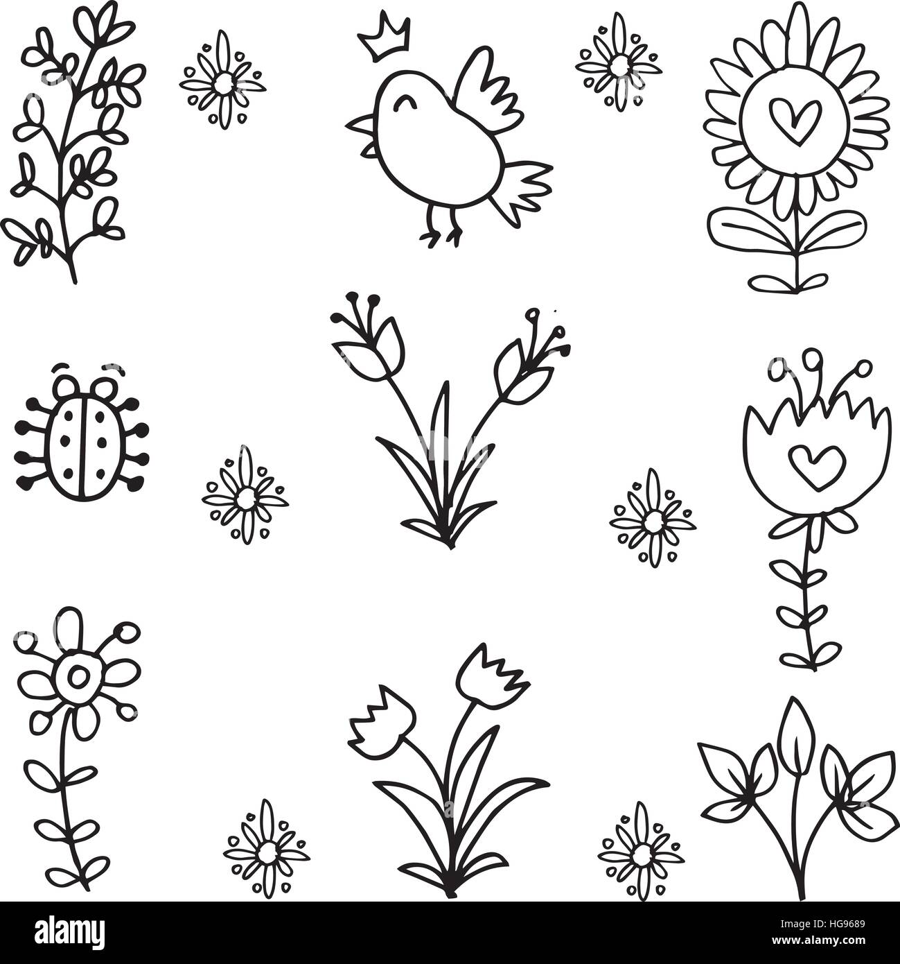 Illustration spring doodles set hi-res stock photography and images - Alamy