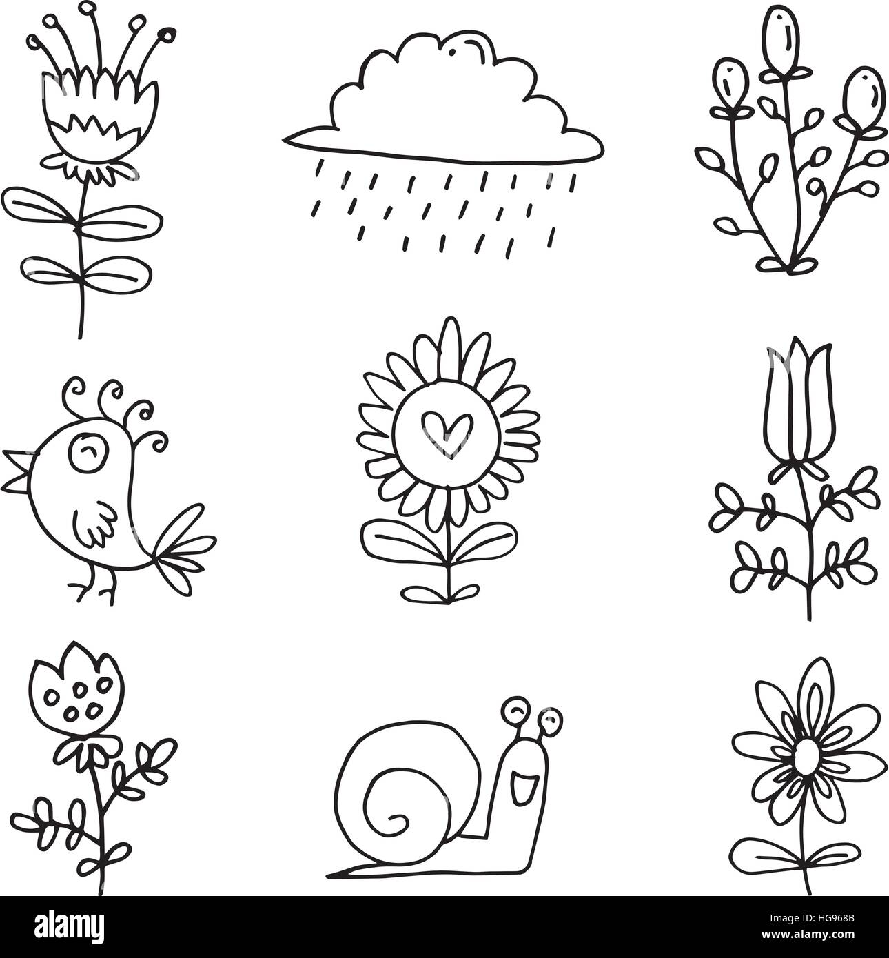 Set of spring item doodles Stock Vector Image & Art - Alamy