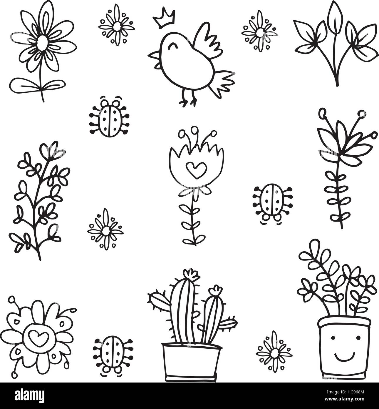 Doodle of spring flower bird element Stock Vector Image & Art - Alamy