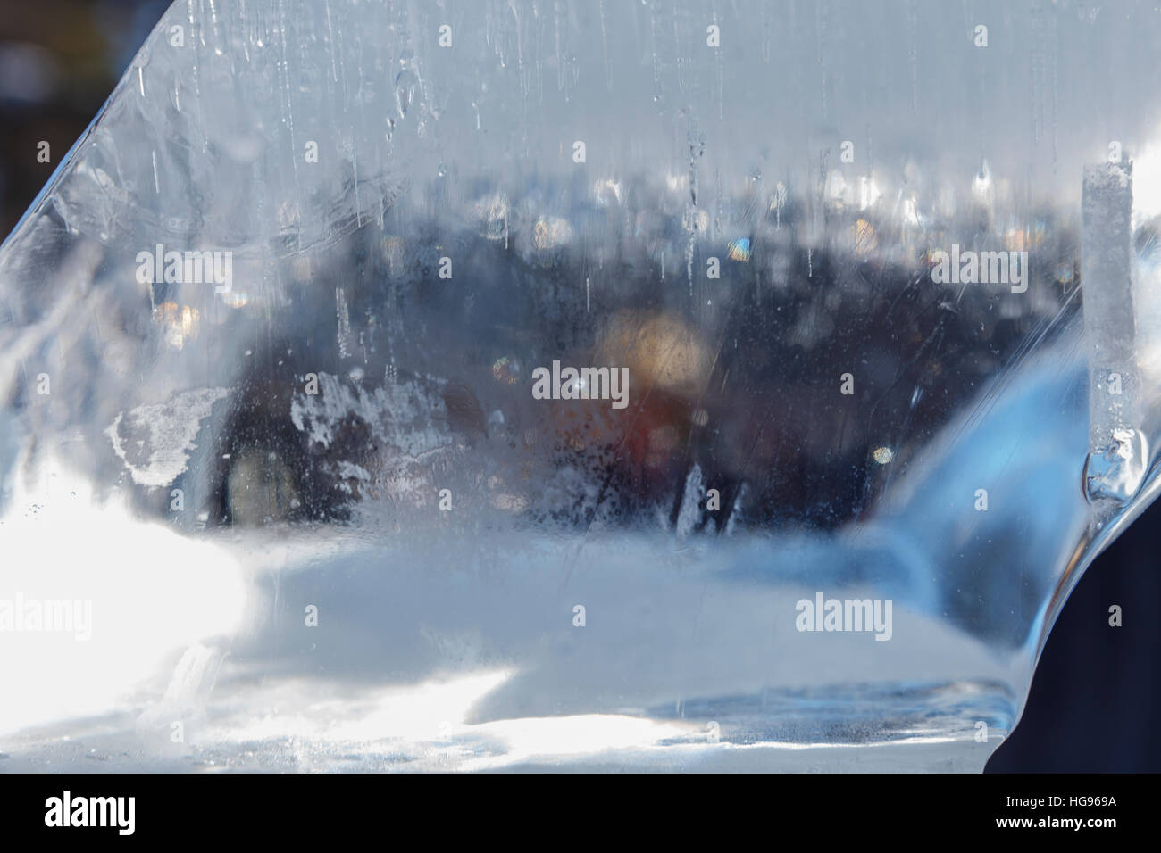 Frozen patterns on a frozen block of ice Stock Photo - Alamy
