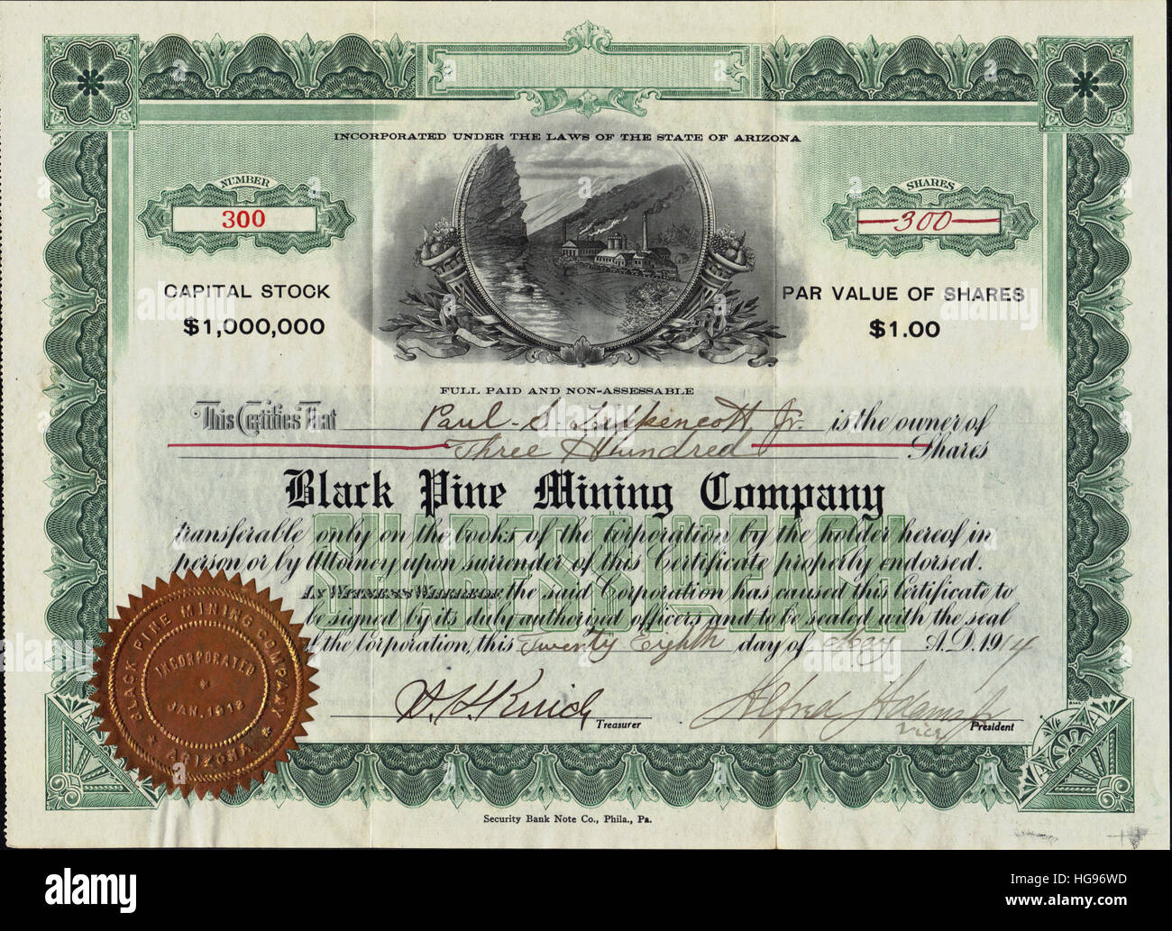 Early Western Mining Stock Certificate - USA Stock Photo - Alamy