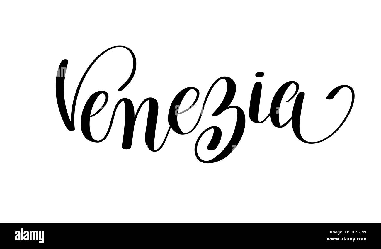 venezia calligraphy brush lettering text design element for card Stock ...