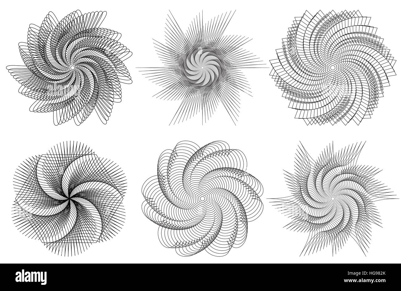 Circular geometric element(s), rotating radiating shapes on white Stock ...
