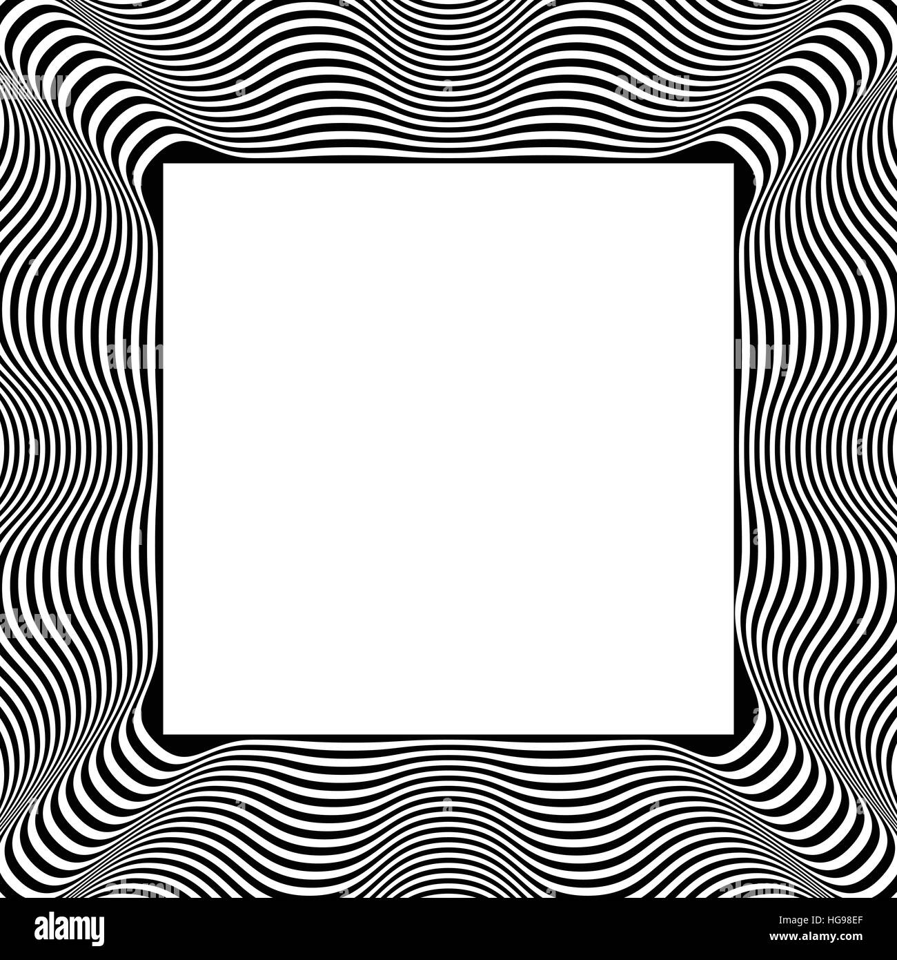 Frame with distorted radial (wavy, zigzag) lines. Monochrome geometric ...
