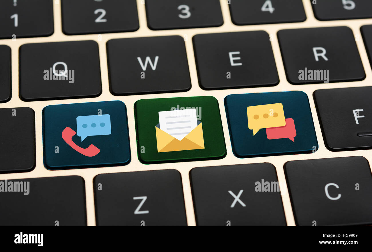Contact Us Means Icons on Keyboard Keys close up Stock Photo - Alamy