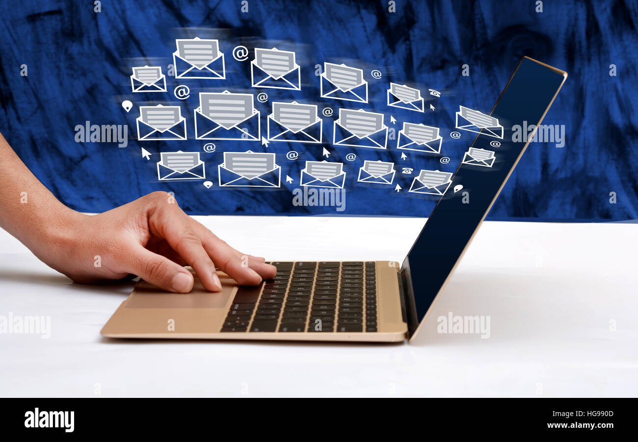 Contact Us Concept sending email icons business theme Stock Photo - Alamy