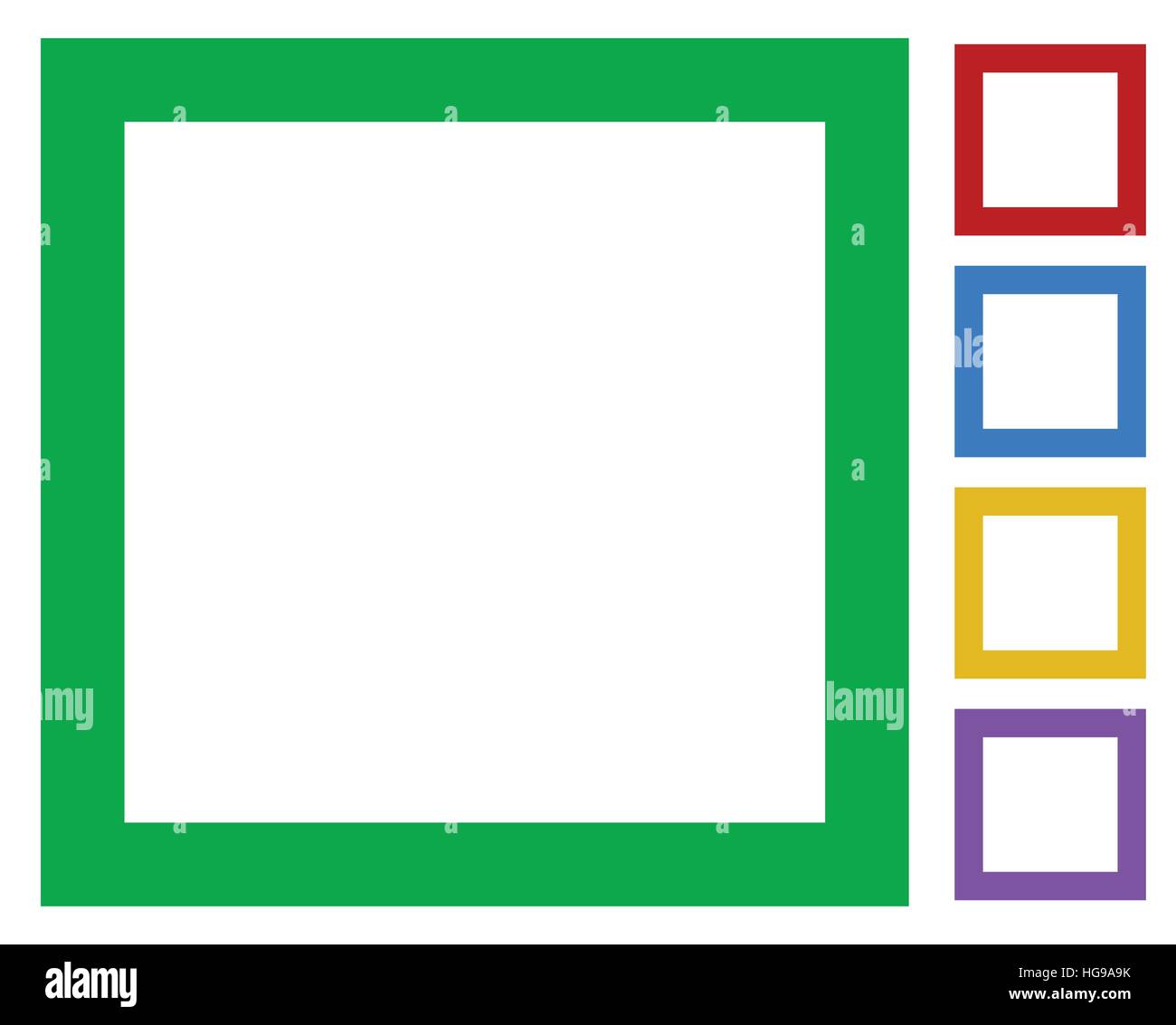 Simple, basic frame / border icons isolated on white in 5 color Stock ...