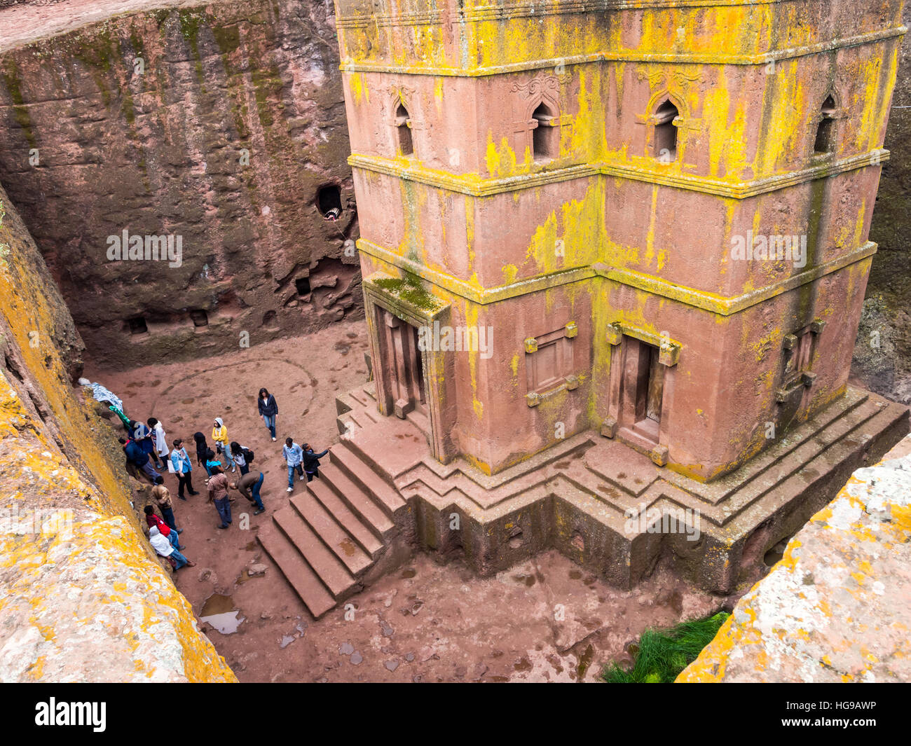 Church of Saint George (Bete Giyorgis), Lalibela, Ethiopia. Wide angle ...