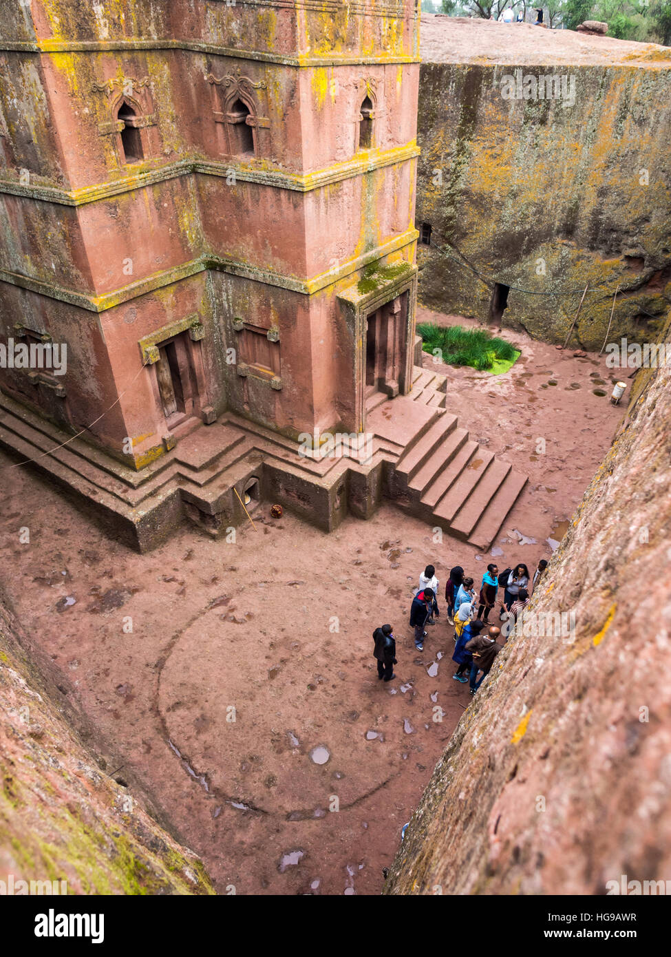 Church of Saint George (Bete Giyorgis), Lalibela, Ethiopia. Wide angle ...