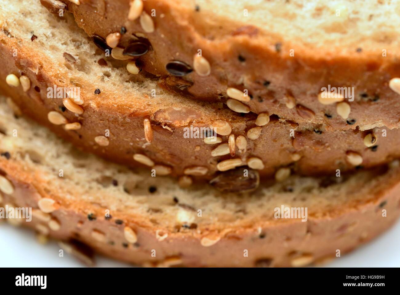 Slices of Warburtons Seeded Batch loaf five seed combination of linseed ...
